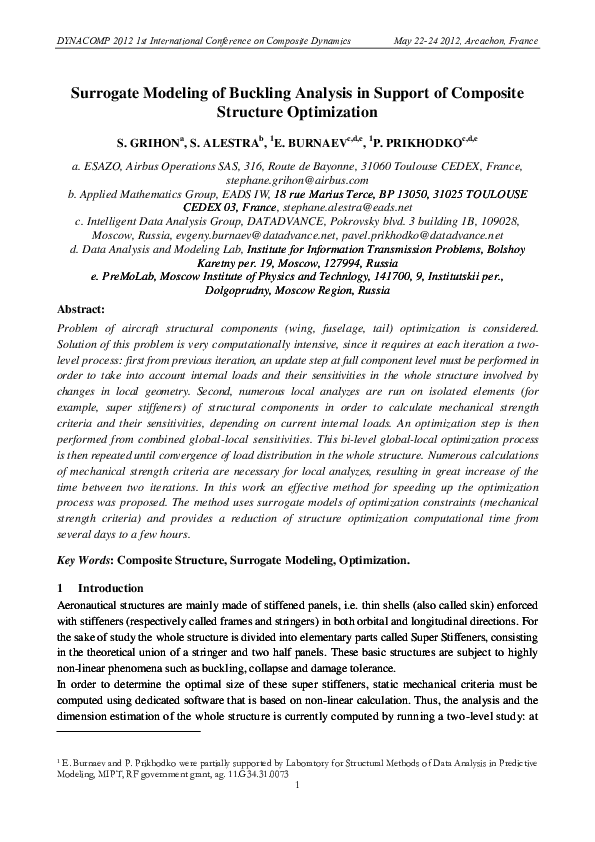Pdf Surrogate Modeling Of Buckling Analysis In Support Of Composite Structure Optimization