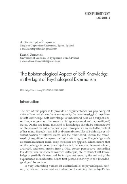 (PDF) Self-Knowledge Through Psychological Externalism