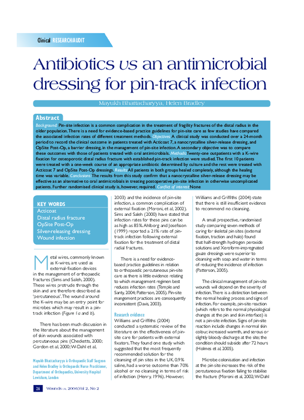 (PDF) Antibiotics vs an antimicrobial dressing for pin-track infection
