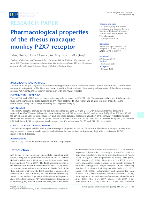 (PDF) Pharmacological properties of the rhesus macaque monkey P2X7 receptor
