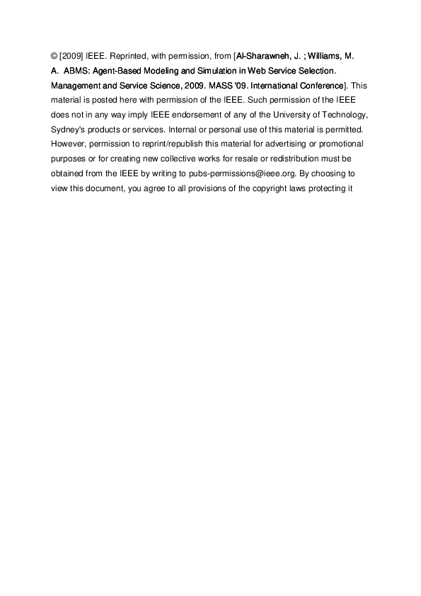 (PDF) ABMS: Agent-Based Modeling and Simulation in Web Service Selection (PDF) ABMS: Agent-Based Modeling and Simulation in Web Service Selection