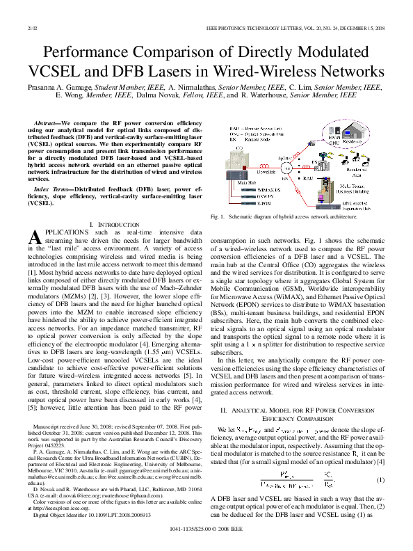 (PDF) Performance Comparison of Directly Modulated VCSEL and DFB Lasers ...