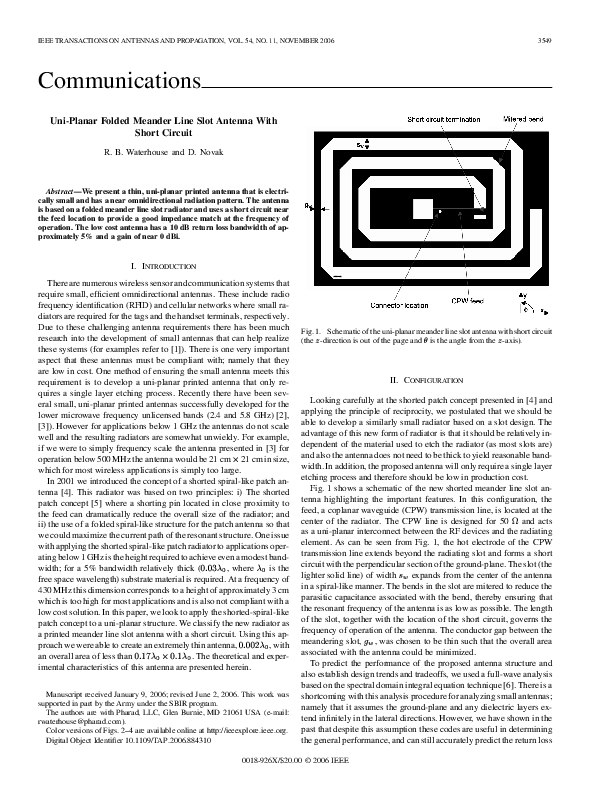 (PDF) Uni-Planar Folded Meander Line Slot Antenna With Short Circuit