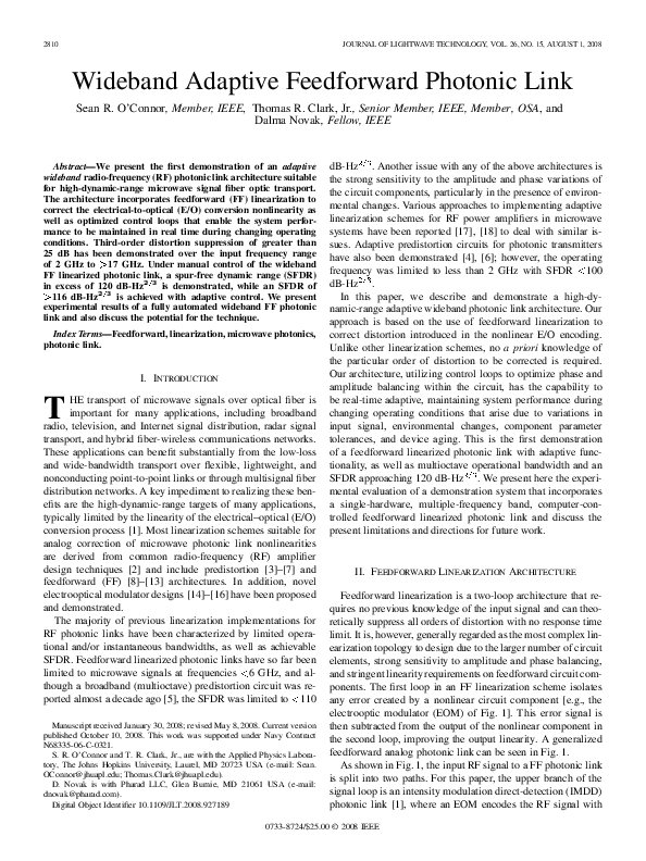 (PDF) Wideband Adaptive Feedforward Photonic Link