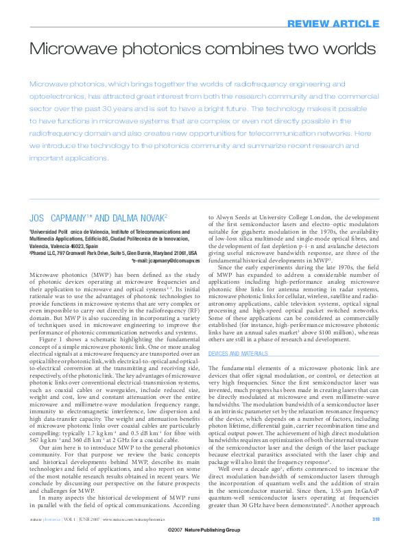 (PDF) Microwave photonics combines two worlds