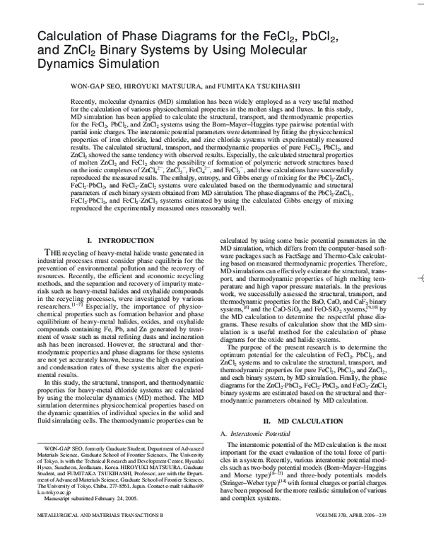 (PDF) Calculation of phase diagrams for the FeCl2, PbCl2, and ZnCl2 ...