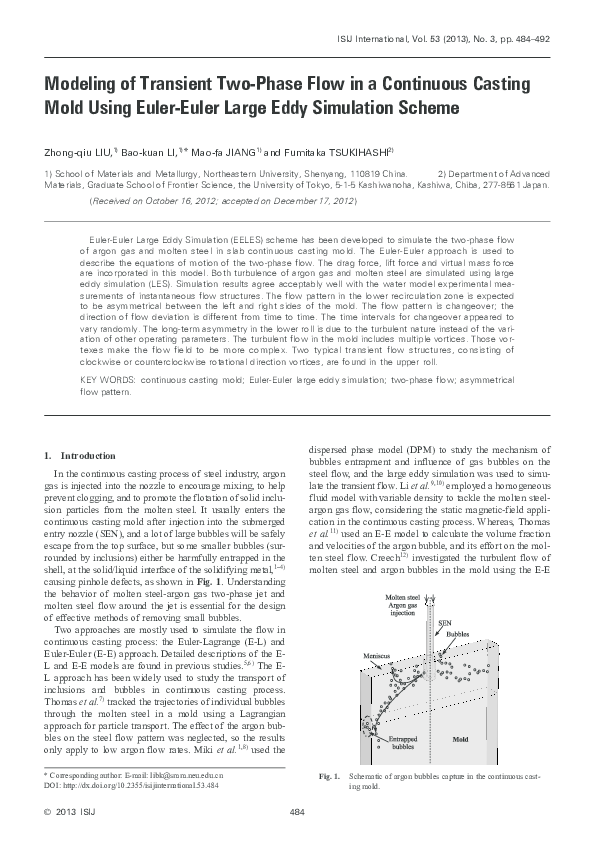 Pdf Modeling Of Transient Two Phase Flow In A Continuous Casting Mold Using Euler Euler Large 