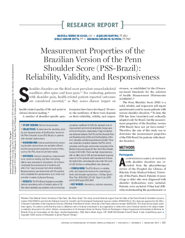 (PDF) Measurement Properties of the Brazilian Version of the Penn ...