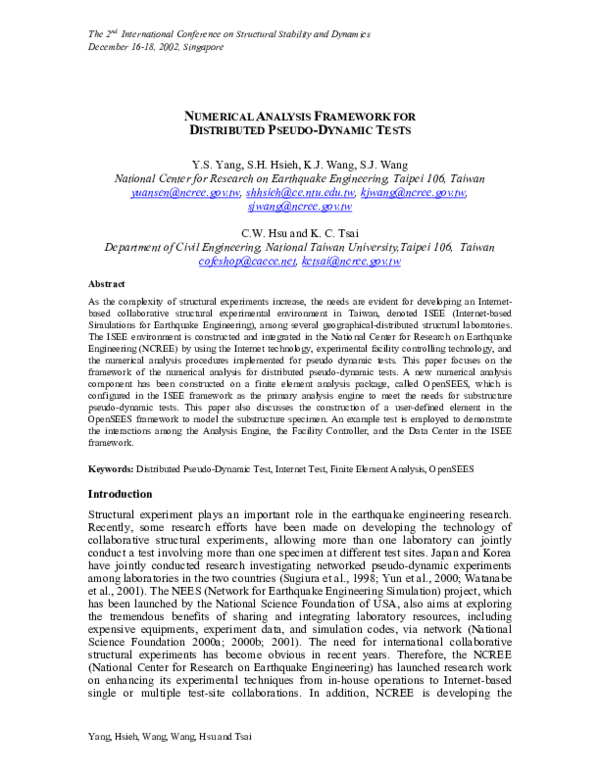 Pdf Numerical Analysis Framework For Distributed Pseudo Dynamic Tests