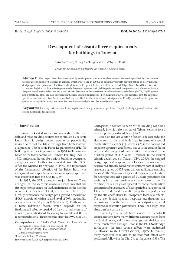 (PDF) Development of seismic force requirements for buildings in Taiwan