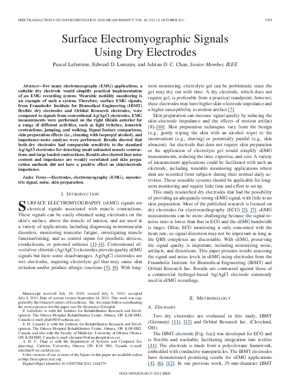 (PDF) Surface Electromyographic Signals Using Dry Electrodes | Edward Lemaire - Academia.edu