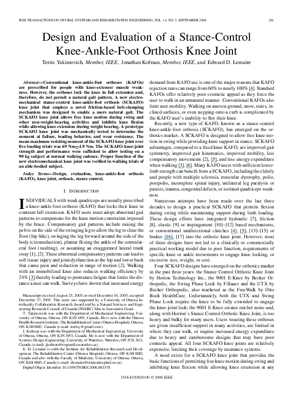 (PDF) Design and Evaluation of a Stance-Control Knee-Ankle-Foot ...