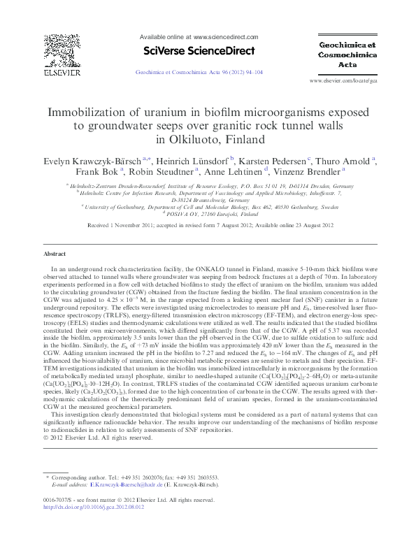 (PDF) Immobilization of uranium in biofilm microorganisms exposed to ...