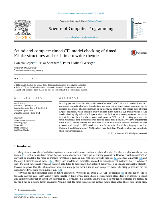 Pdf Sound And Complete Timed Ctl Model Checking Of Timed Kripke Structures And Real Time