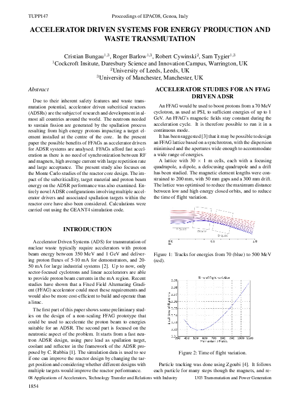 (PDF) ACCELERATOR DRIVEN SYSTEMS FOR ENERGY PRODUCTION AND WASTE TRANSMUTATION