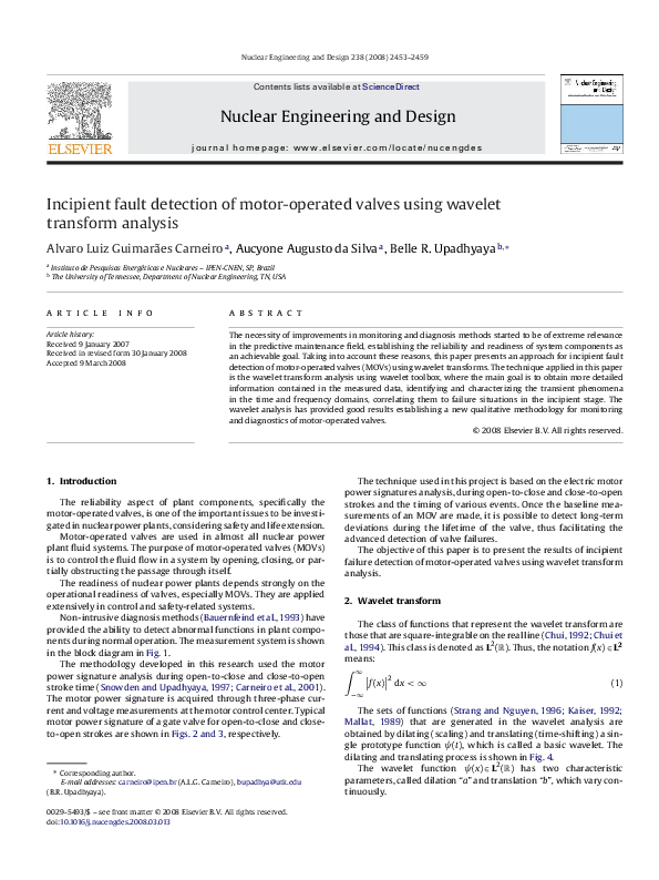 (PDF) Incipient fault detection of motor-operated valves using wavelet ...