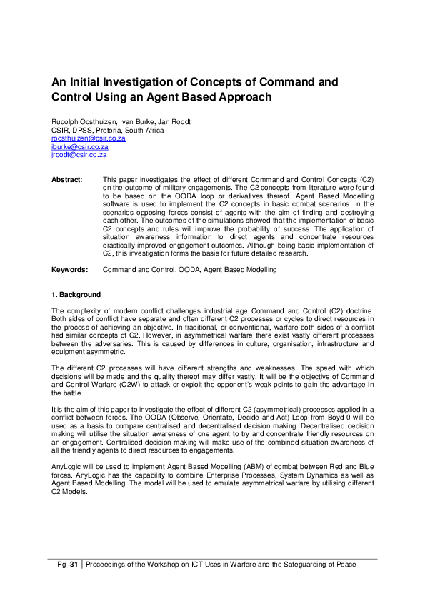 (PDF) Initial investigation of concepts of command and control using an ...