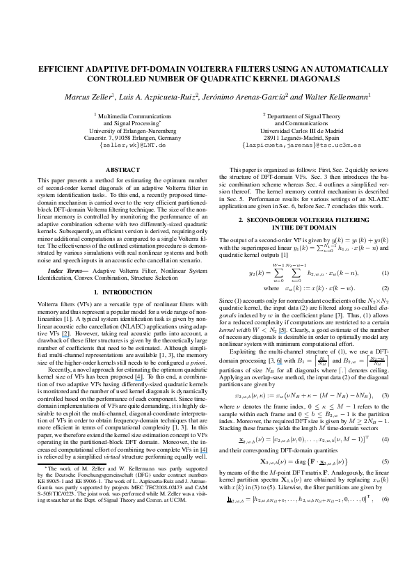 Pdf Efficient Adaptive Dft Domain Volterra Filters Using An Automatically Controlled Number Of