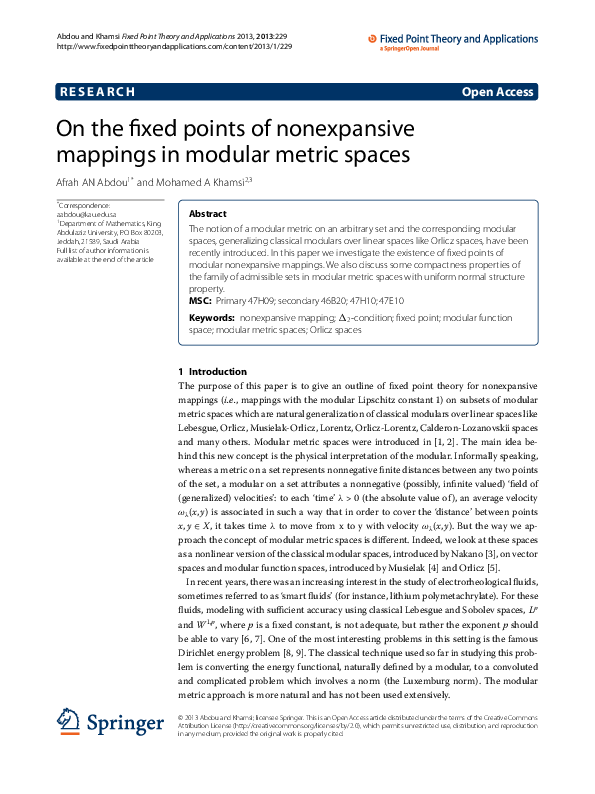 (PDF) On the fixed points of nonexpansive mappings in modular metric spaces