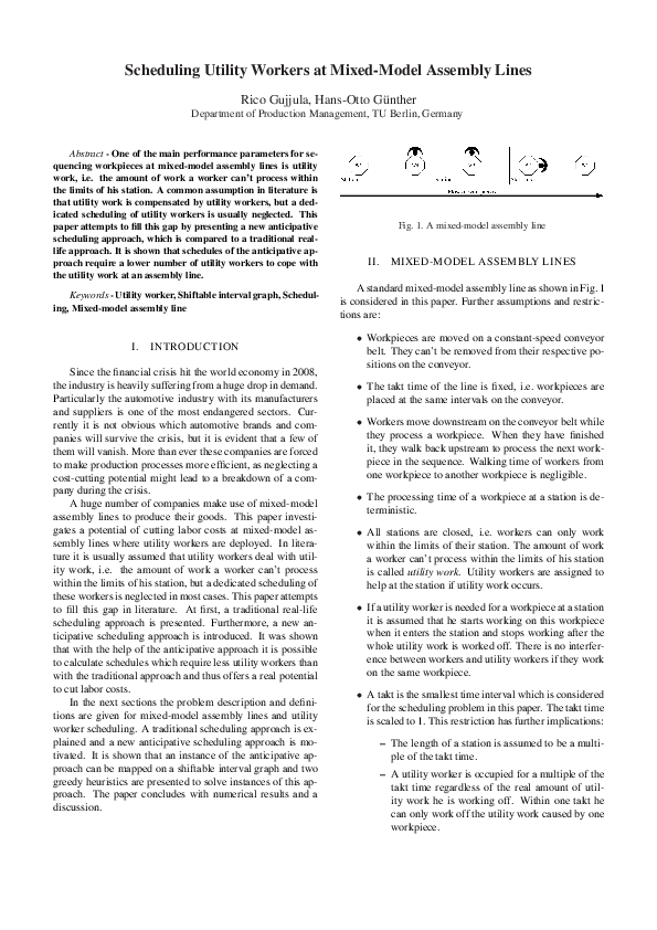 (PDF) Scheduling utility workers at mixed-model assembly lines