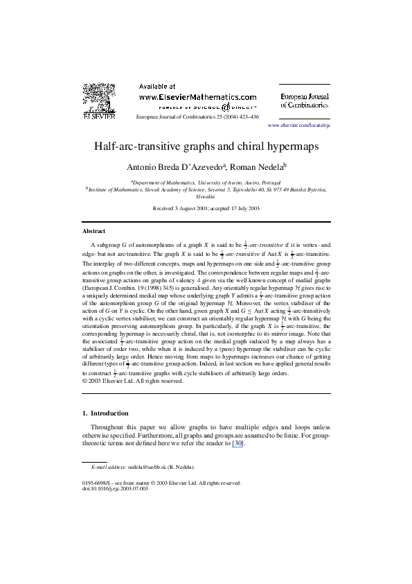 (PDF) Half-arc-transitive graphs and chiral hypermaps