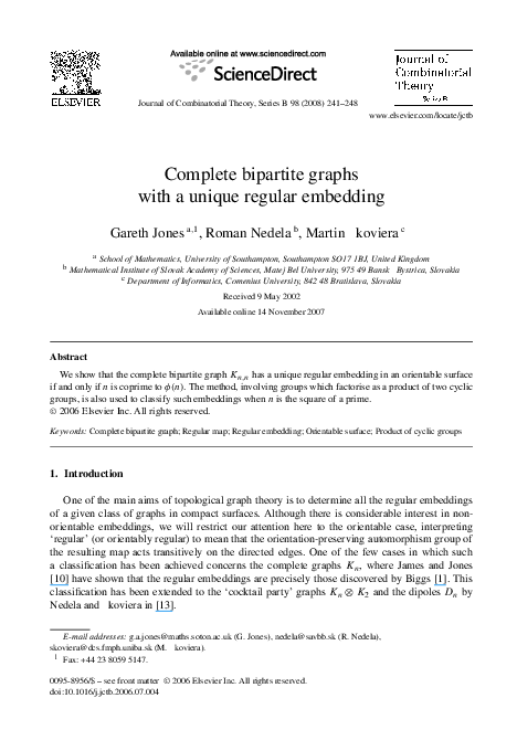 Pdf Complete Bipartite Graphs With A Unique Regular Embedding