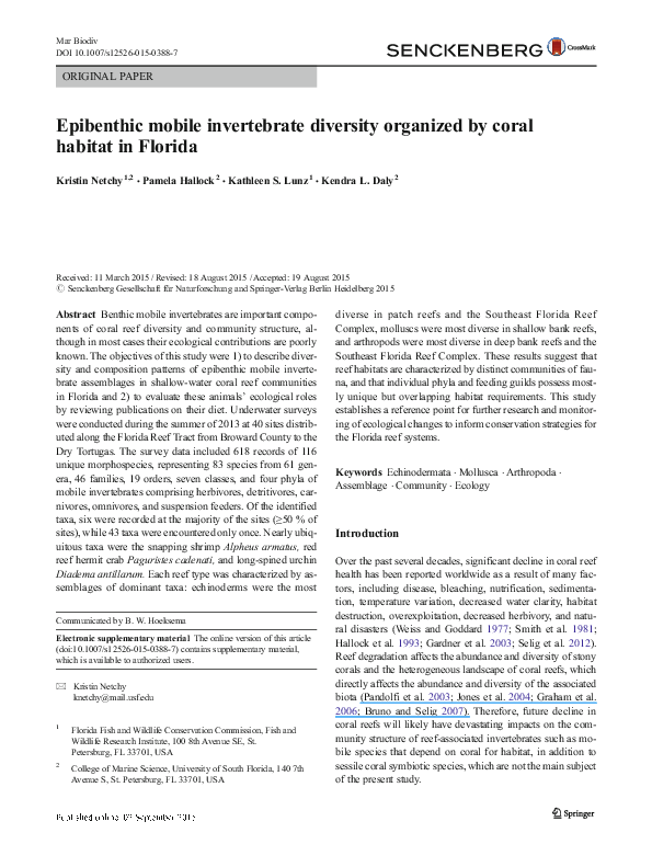 (PDF) Epibenthic mobile invertebrate diversity organized by coral ...