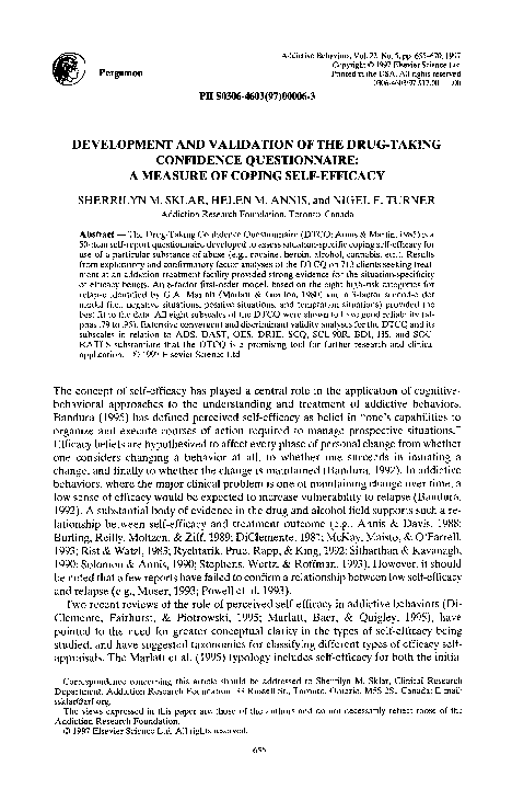 (PDF) Development and validation of the Drug-Taking Confidence Questionnaire: A measure of ...