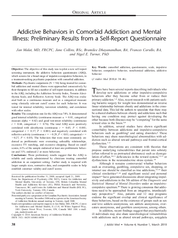 (PDF) Addictive Behaviors in Comorbid Addiction and Mental Illness ...