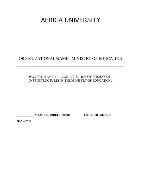 (DOC) ORGANIZATIONAL NAME : MINISTRY OF EDUCATION PROJECT NAME ...