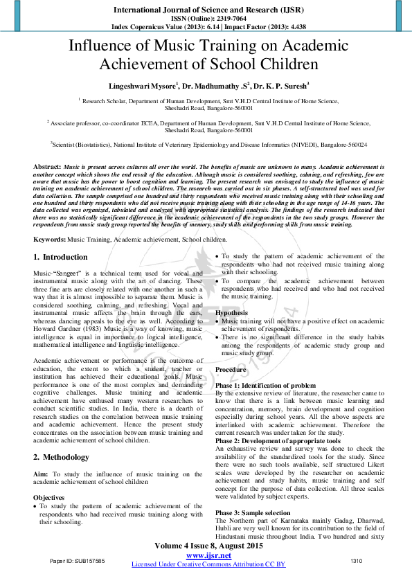 (PDF) Influence of Music Training on Academic Achievement of School ...