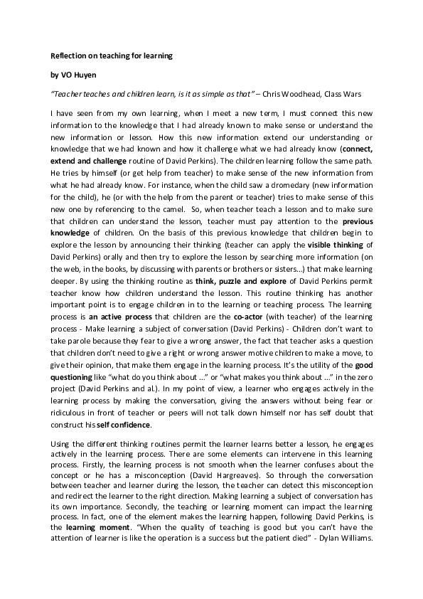 (PDF) Reflection on teaching for learning | Marie C'est Moi - Academia.edu