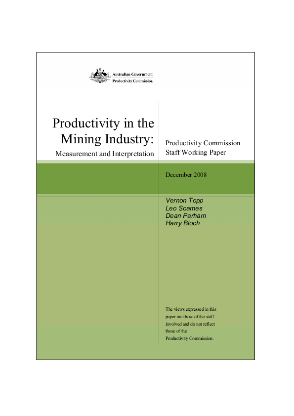(PDF) Productivity in the Mining Industry: Measurement and ...