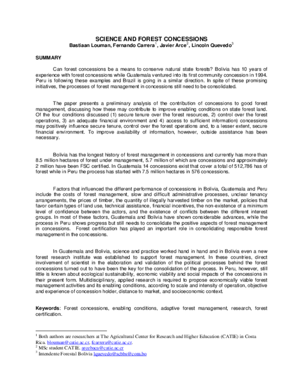 (PDF) Science and Forest Concessions