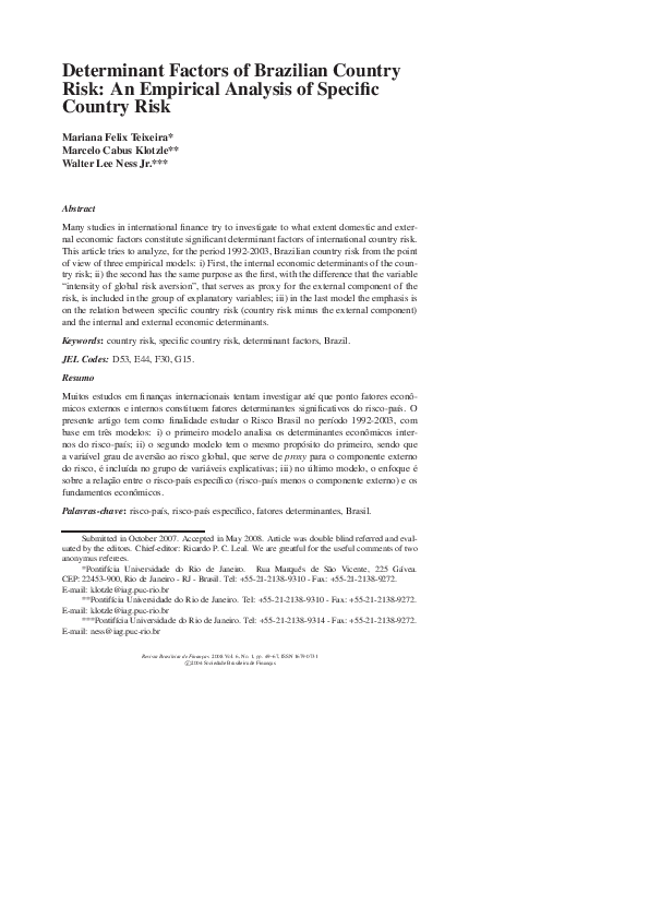 (PDF) Determinant Factors of Brazilian Country Risk: An Empirical ...