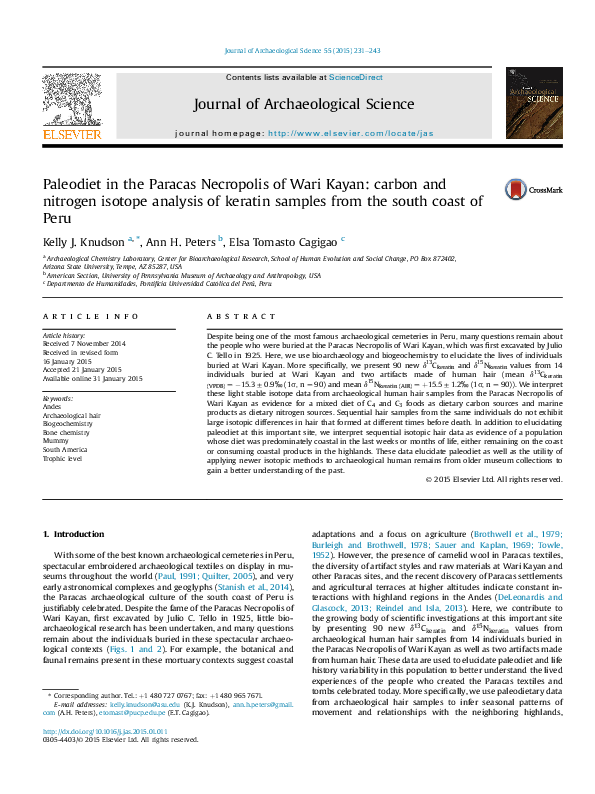 (PDF) Paleodiet in the Paracas Necropolis of Wari Kayan: Carbon and ...
