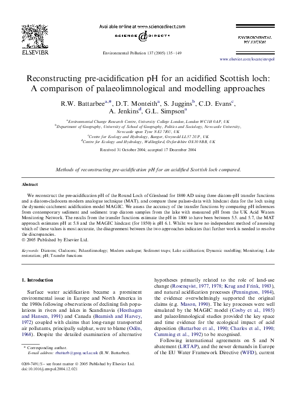 (PDF) Reconstructing pre-acidification pH for an acidified Scottish ...