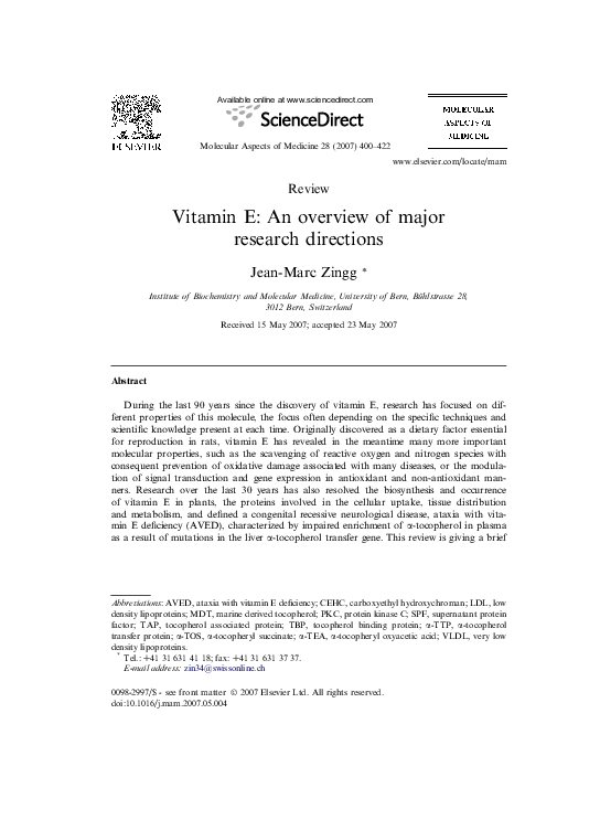(PDF) Vitamin E: An overview of major research directions