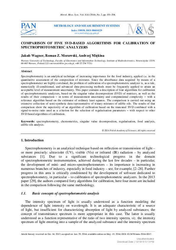 Pdf Comparison Of Five Svd Based Algorithms For Calibration Of