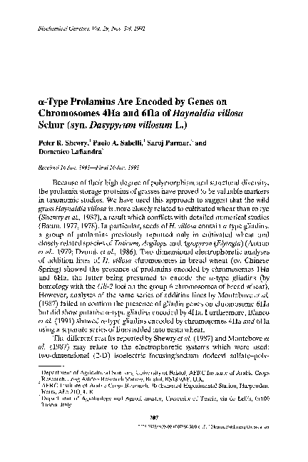 (PDF) ?-Type prolamins are encoded by genes on chromosomes 4Ha and 6Ha ...