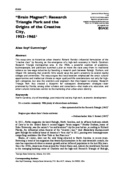 (PDF) Brain Magnet: Research Triangle Park and the Rise of the Creative ...