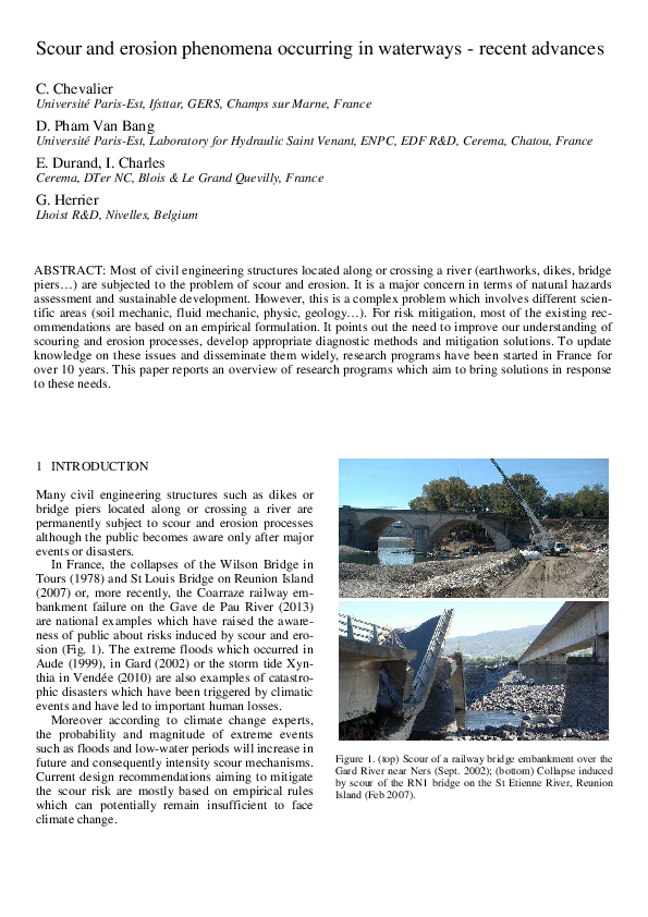 (PDF) Scour and erosion phenomena occurring in waterways - recent advances