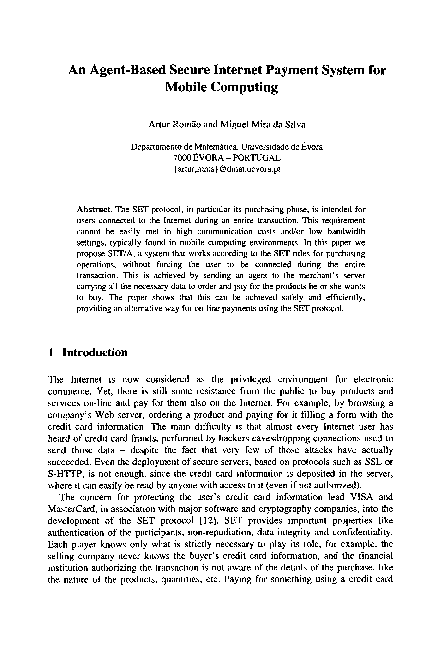 (PDF) An Agent-Based Secure Internet Payment System for Mobile Computing