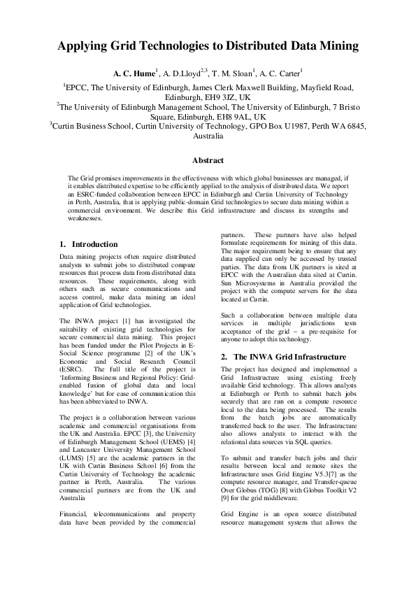 Pdf Applying Grid Technologies To Distributed Data Mining