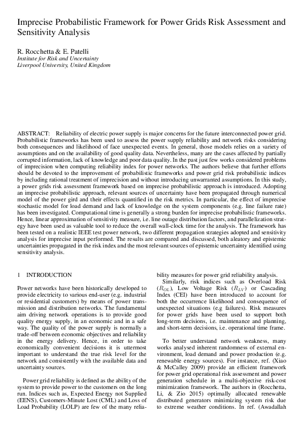 (PDF) Imprecise Probabilistic Framework for Power Grids Risk Assessment and Sensitivity Analysis