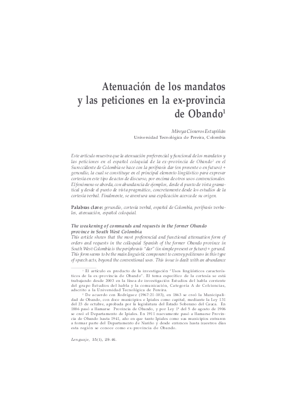 (PDF) Atenuación de los mandatos y las peticiones en la ex-provincia de ...