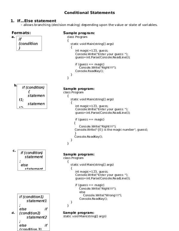 (DOC) Conditional Statements