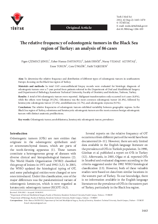 (PDF) The relative frequency of odontogenic tumors in the Black Sea ...