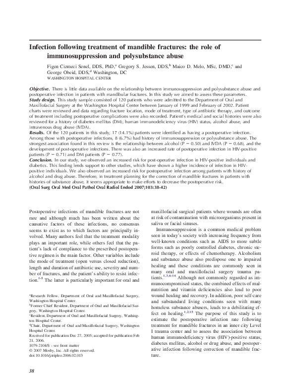 (PDF) Infection following treatment of mandible fractures: the role of ...