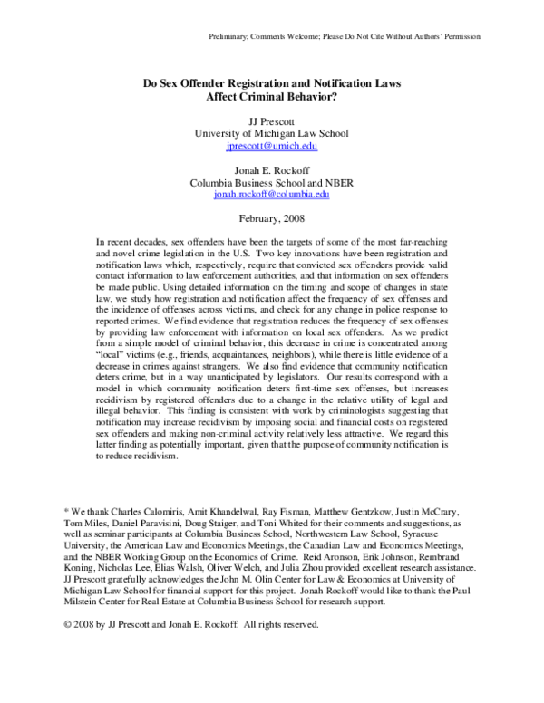 Pdf Do Sex Offender Registration And Notification Requirements Deter Juvenile Sex Crimes